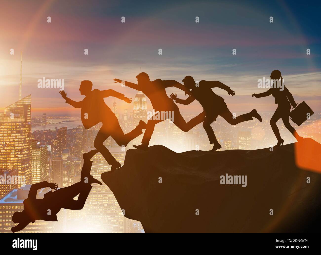The business people falling off the cliff Stock Photo - Alamy