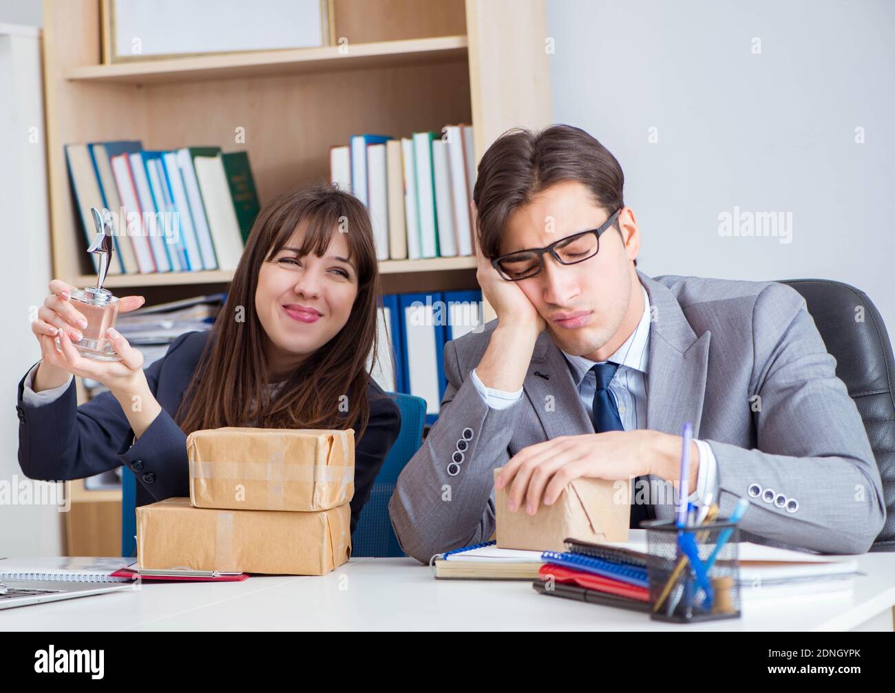 The business people receiving new mail and parcels Stock Photo - Alamy