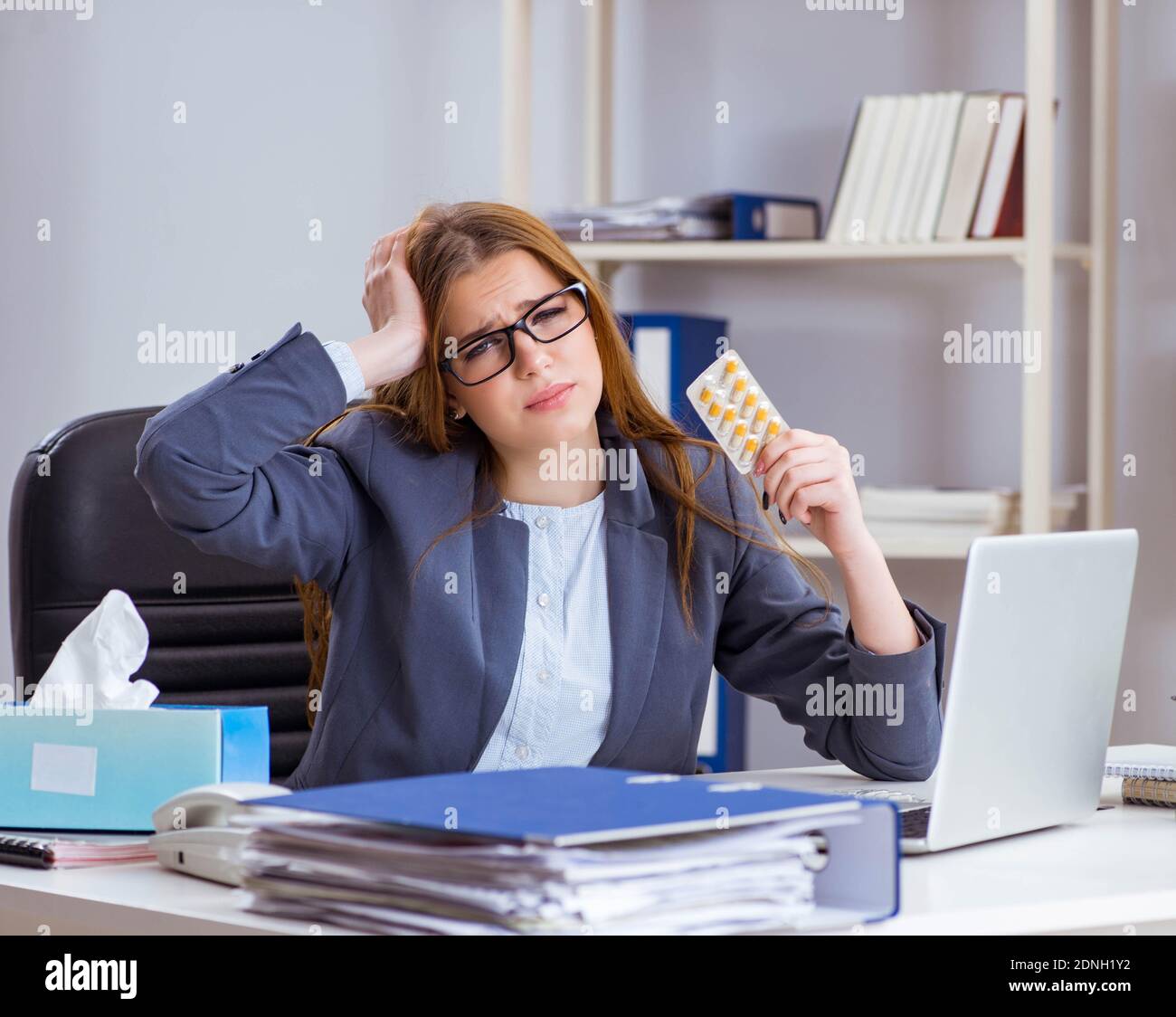 The businesswoman employee sick in the office Stock Photo - Alamy