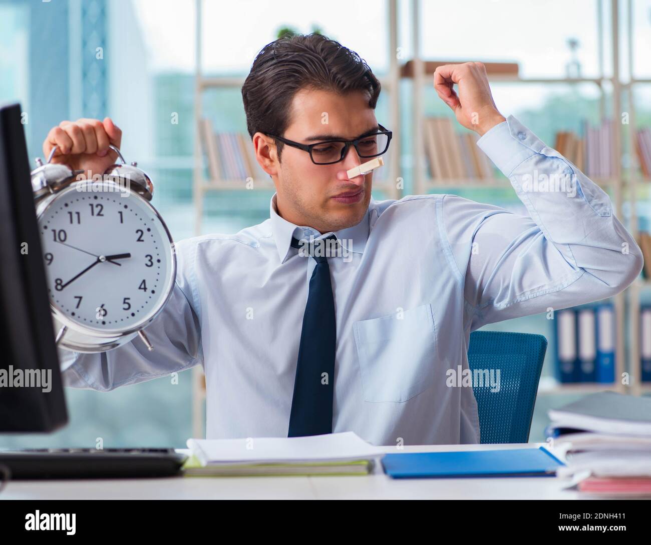 The businessman suffering from excessive armpit sweating Stock Photo ...