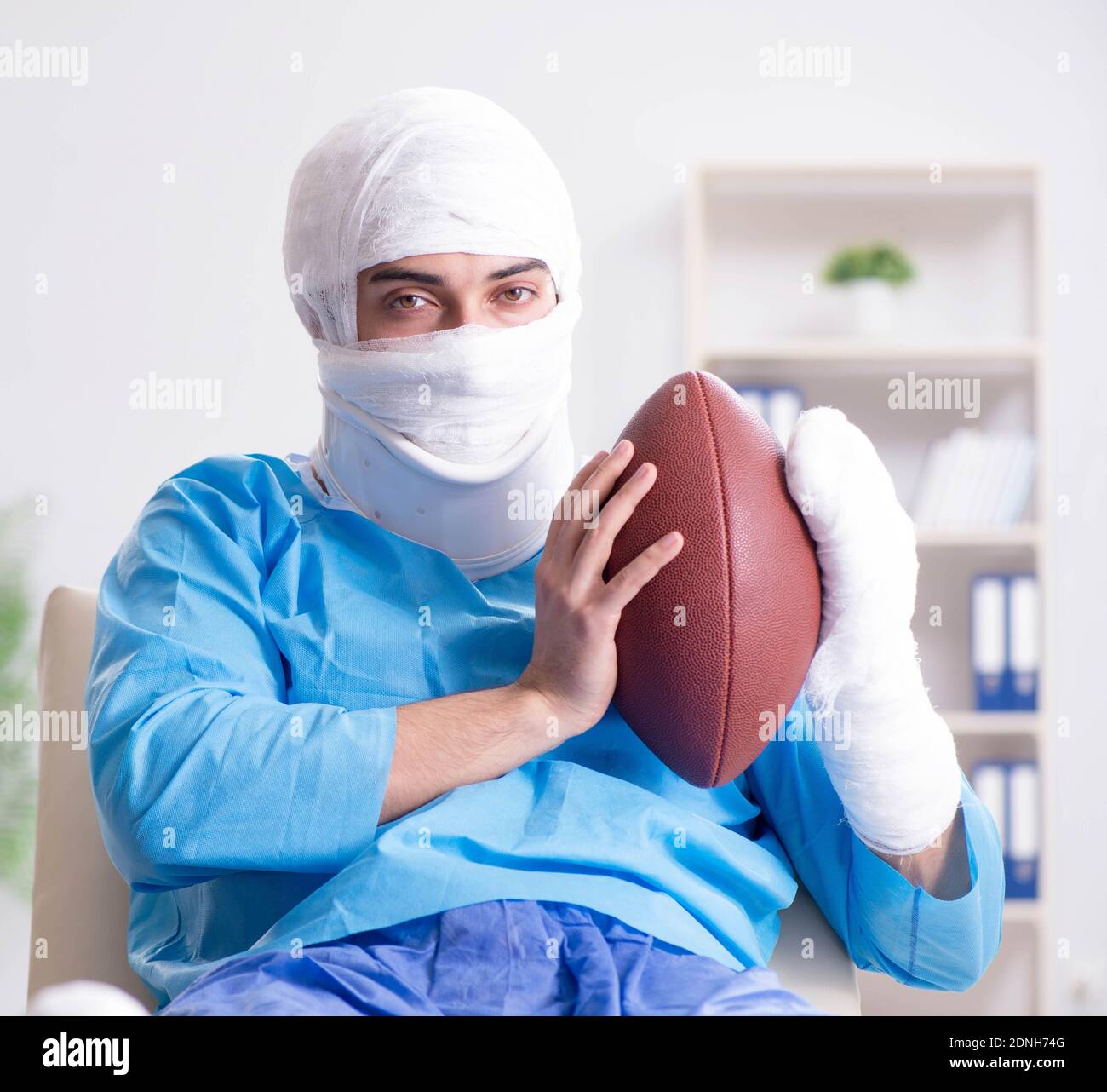 The injured american football player recovering in hospital Stock Photo ...