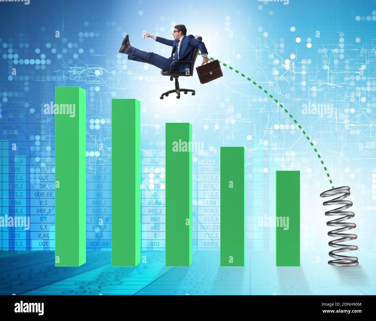 The business people jumping over bar charts Stock Photo - Alamy