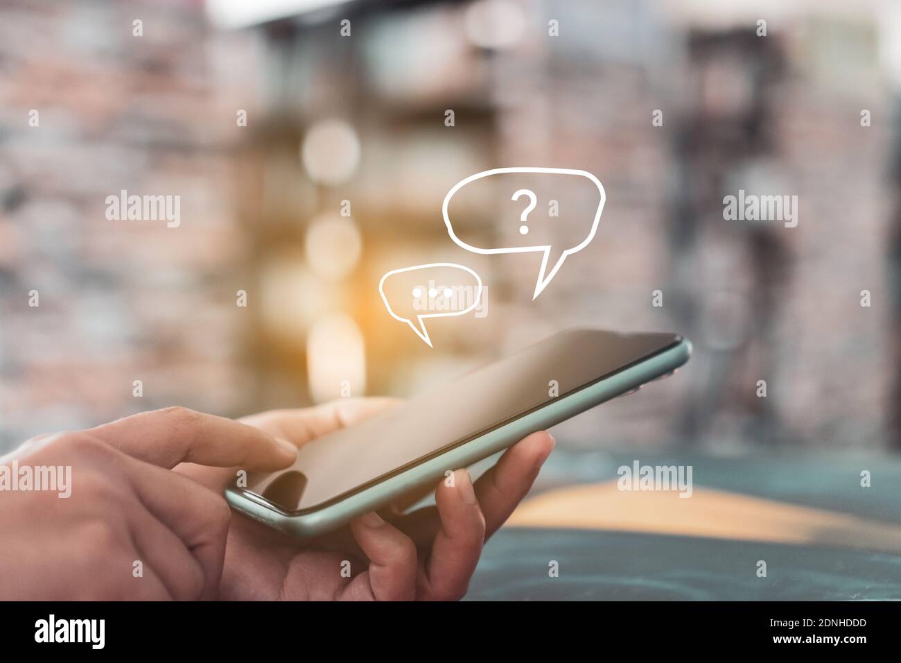People hand using smartphone typing, chatting or text messages in chat ...