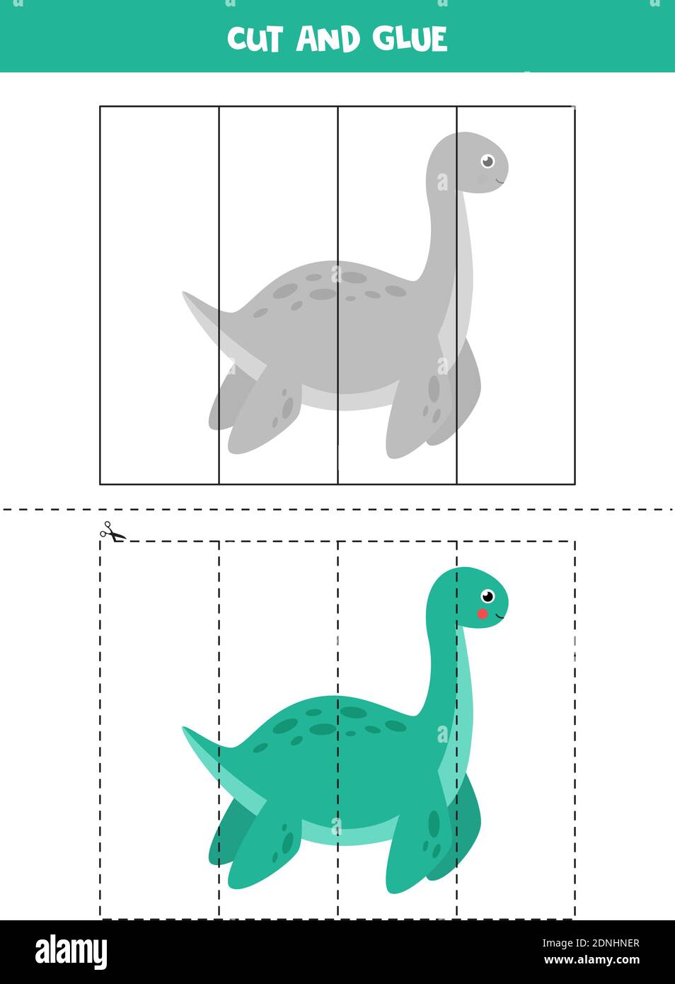 Cut and glue game for kids. Cute dinosaur. Cutting practice for ...