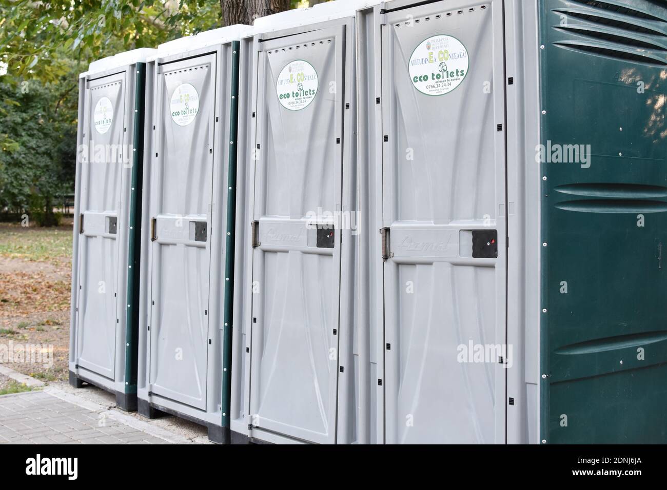 Plastic ecological toilets cabins (wc) in the park Stock Photo - Alamy