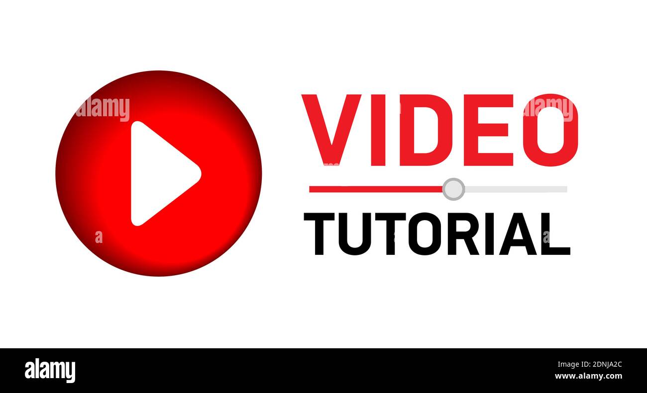Circle red button for downloading video tutorial. Vector illustration ...