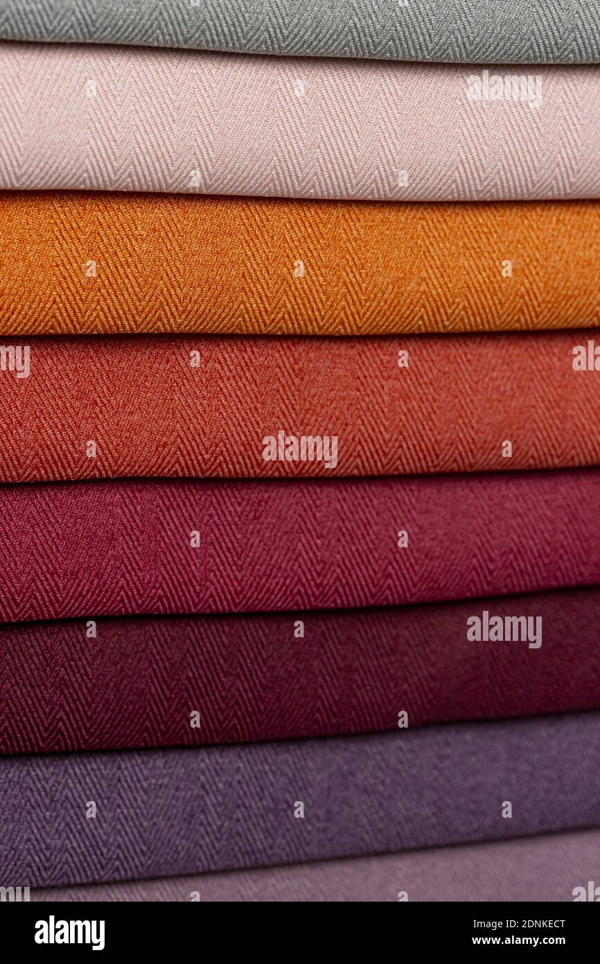 Interior design decoration sample swaps of textured curtain fabric with ...