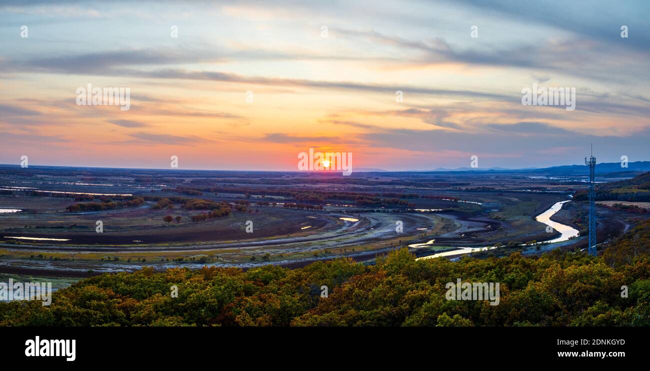 The ussuri river wetland autumn scenery is 16 Stock Photo - Alamy