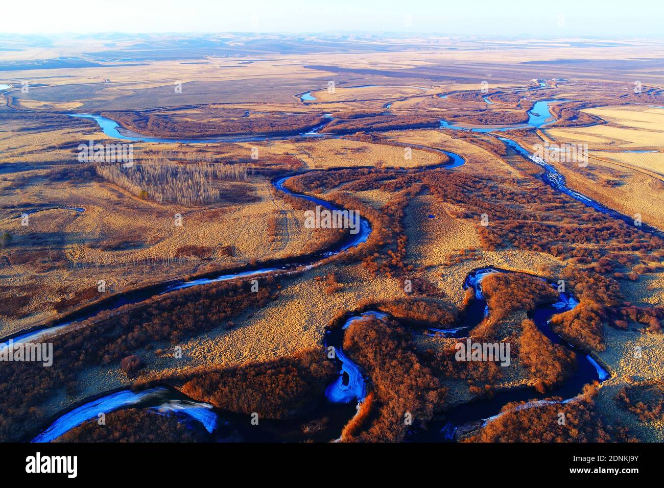 Aerial early spring river wetlands Stock Photo - Alamy