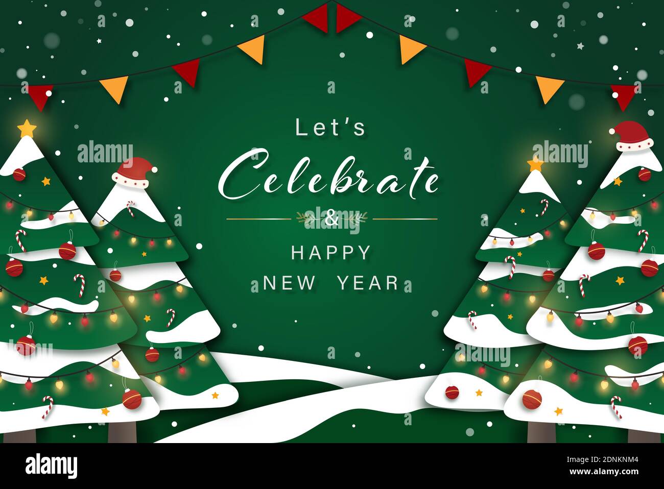 Let's celebrate and happy new year text on green background with ...