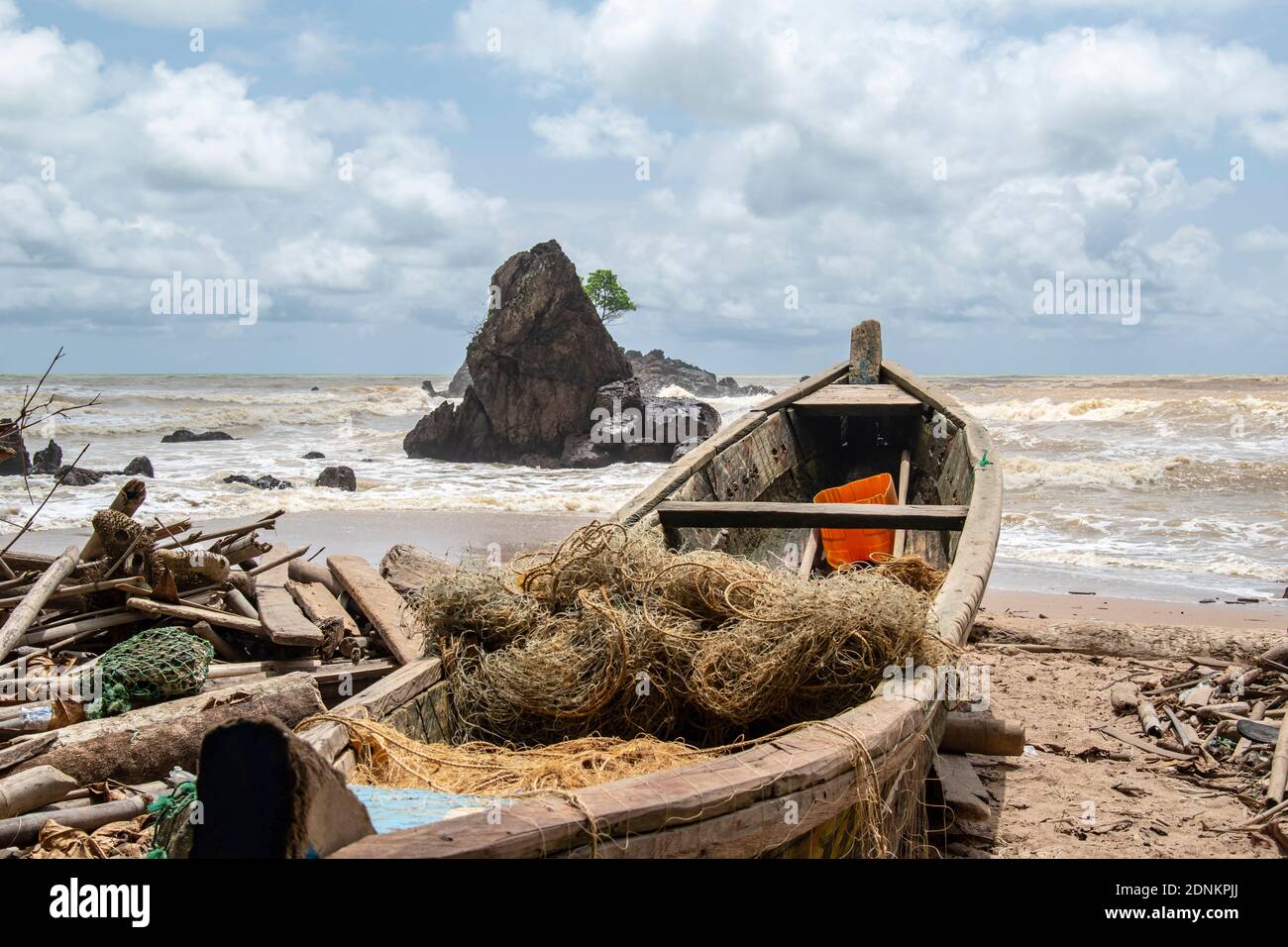 Abandoned Fishing Boat On The Beach After Africa's Coast Axim Ghana ...