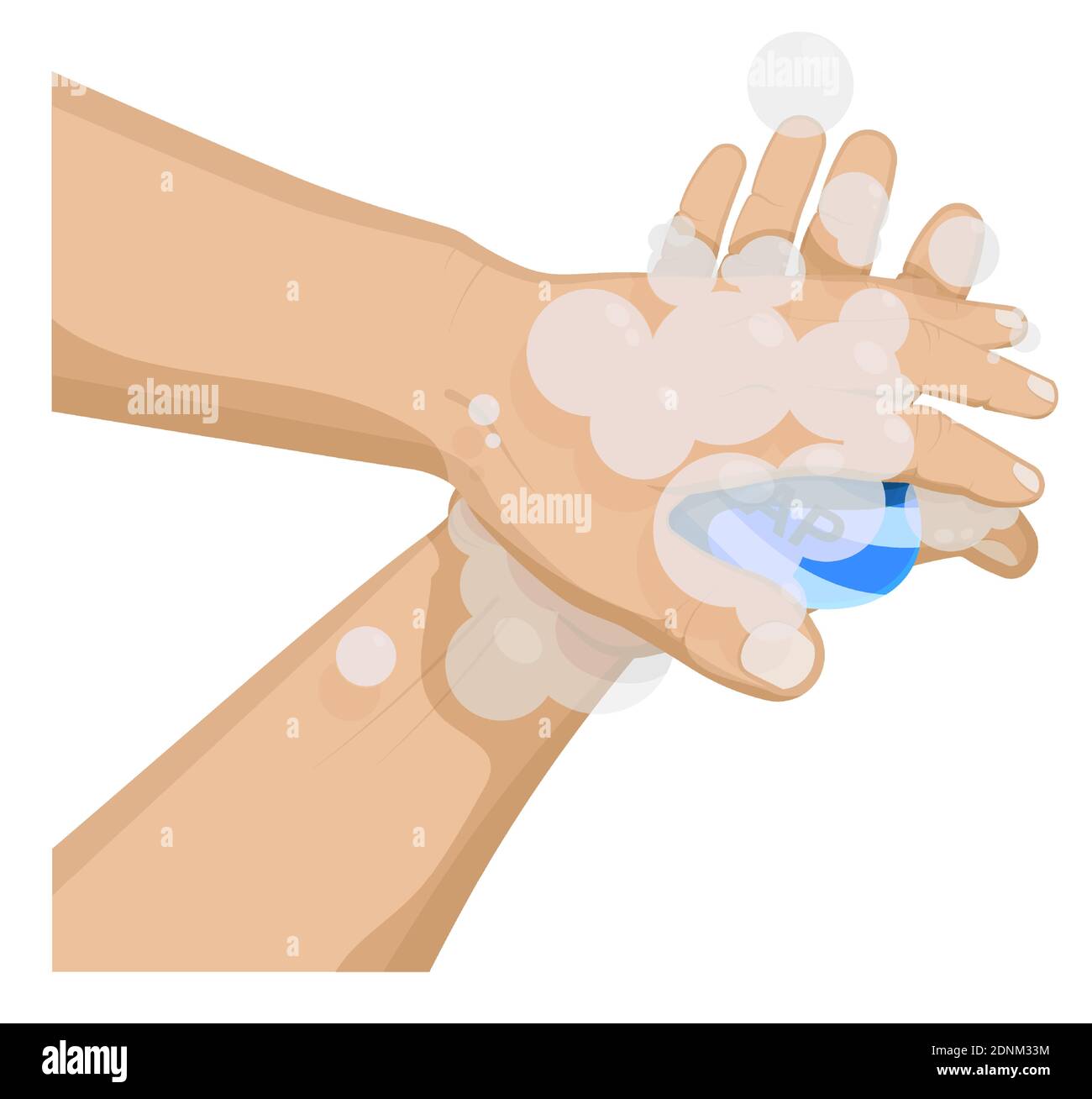 man washes his hands, palms with soap. Compliance with hygiene ...