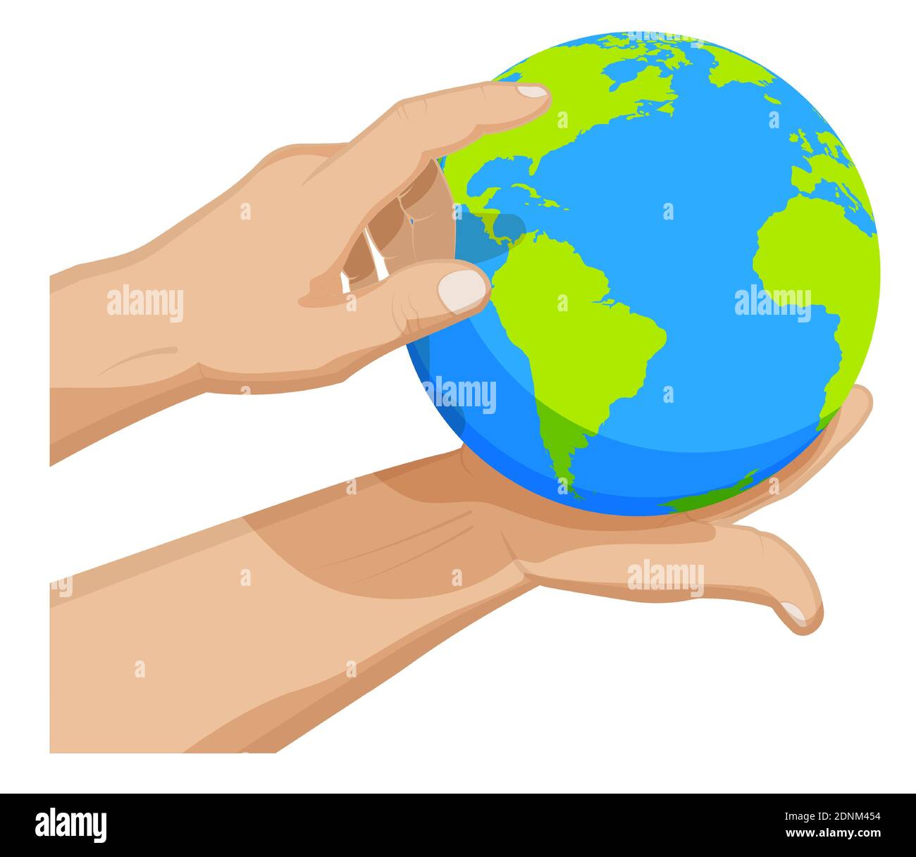man holds globe in his palm and points a route point with his finger ...