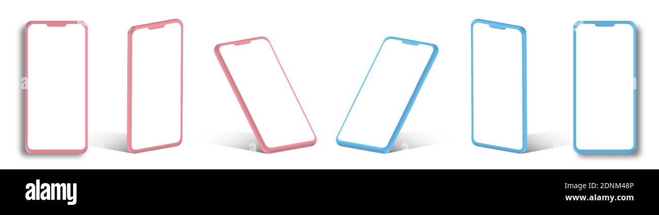 Smartphone frame with blank display. Telephones from different angles ...