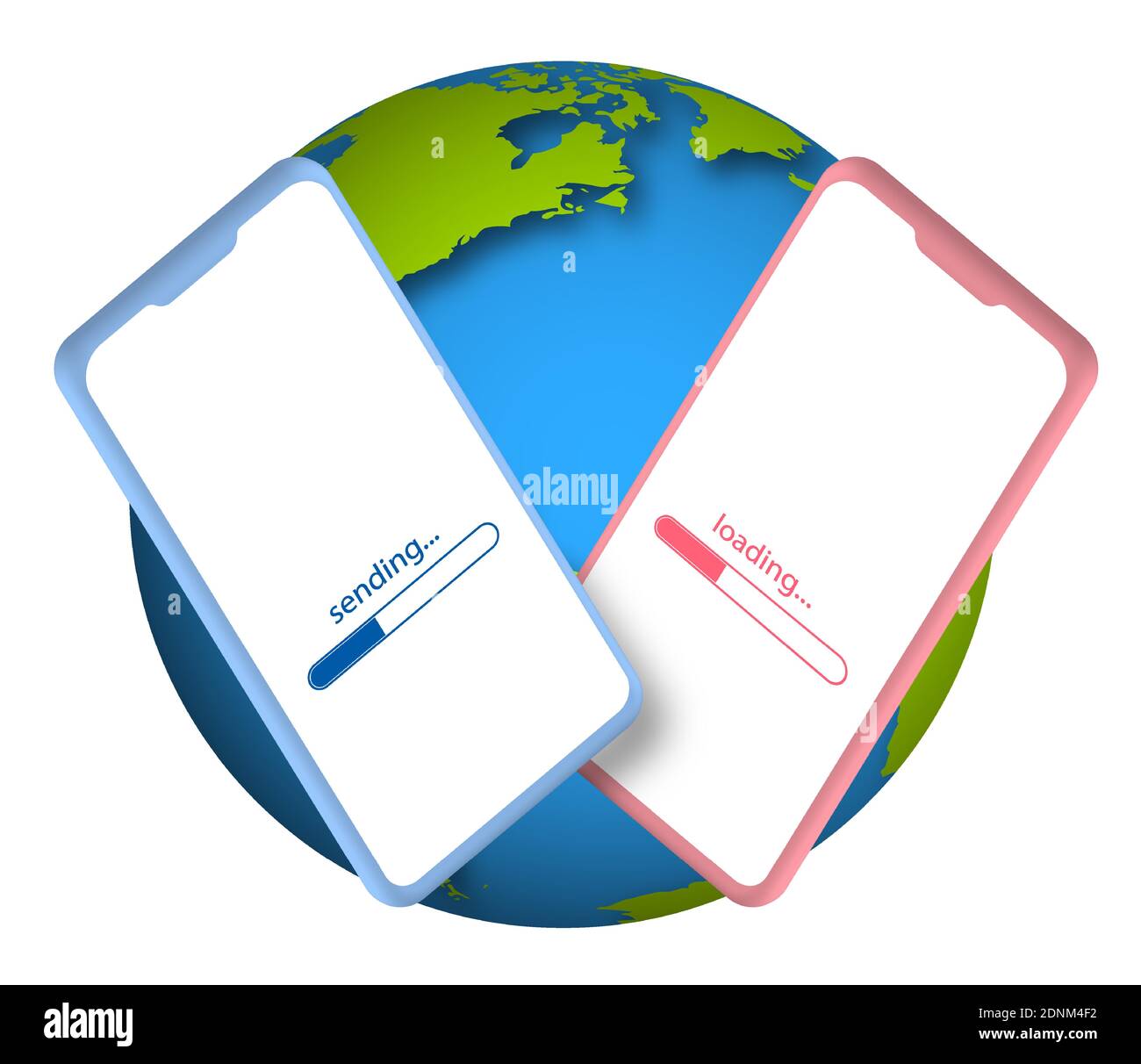 Smartphones on background of planet earth. Global communication ...