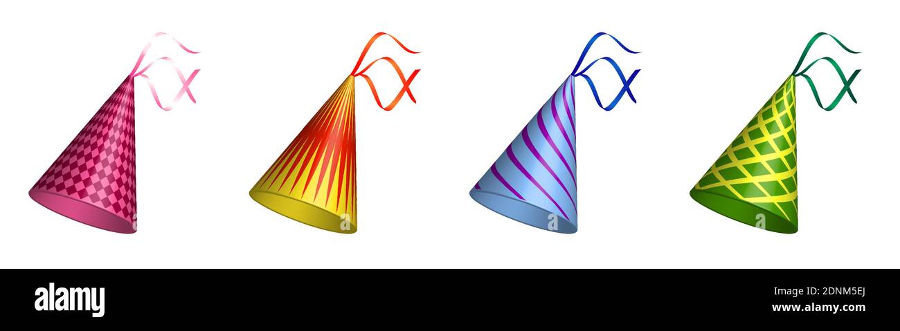 set of striped festive cone caps. Hats for holidays and birthday ...