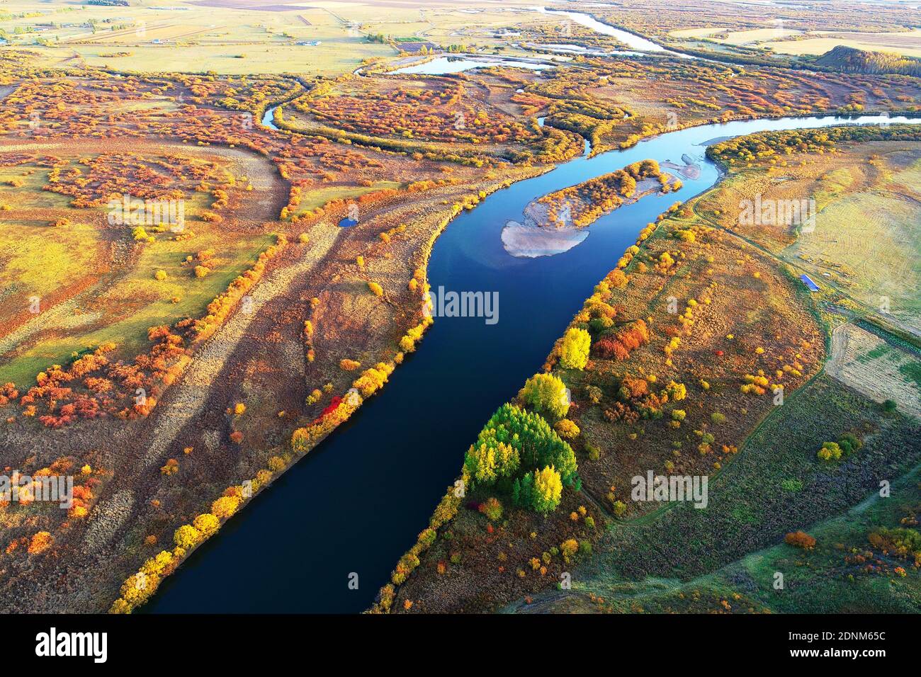 Aerial hulun buir, autumn river Stock Photo - Alamy