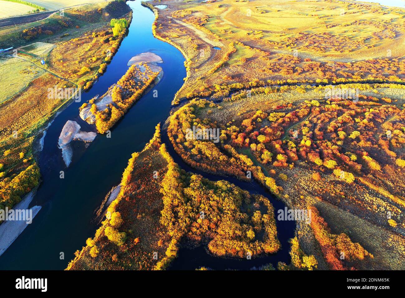 Aerial hulun buir, autumn river Stock Photo - Alamy