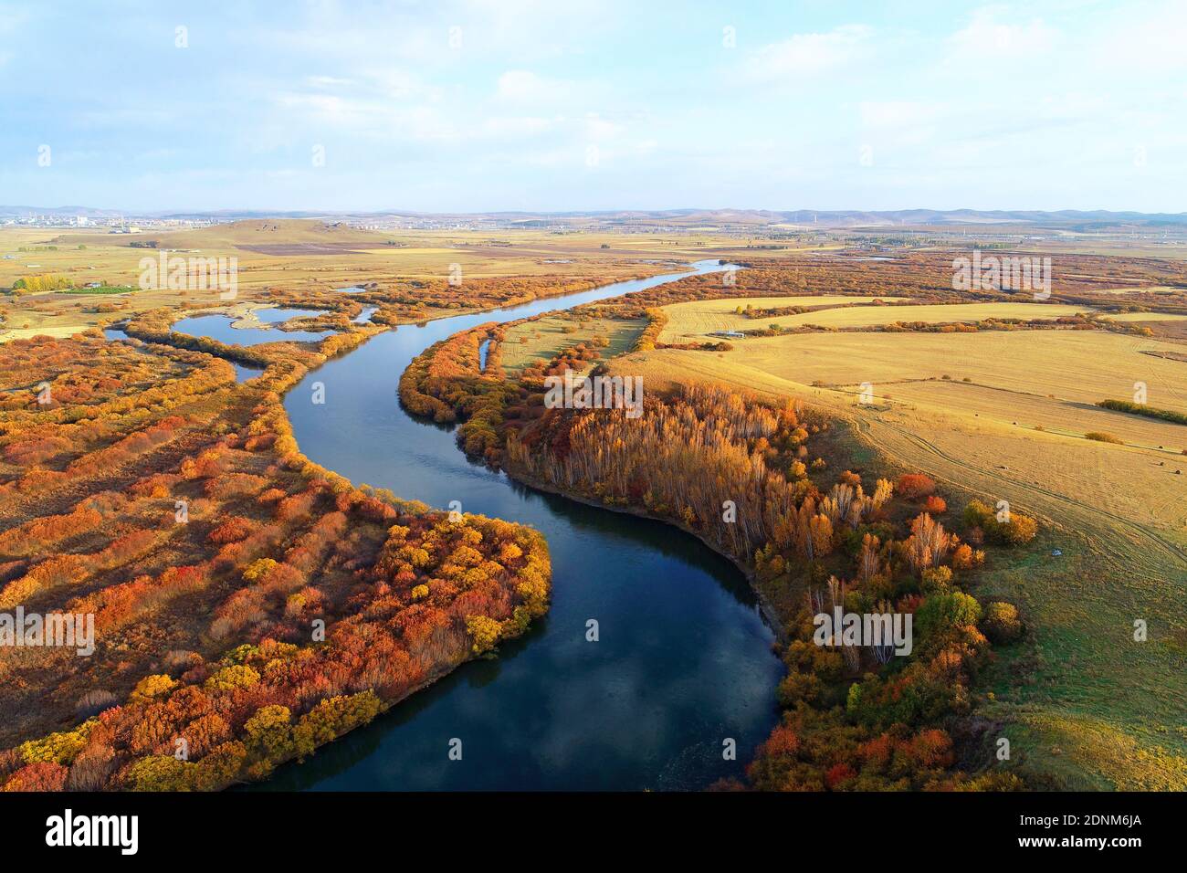 Aerial hulun buir, autumn river Stock Photo - Alamy