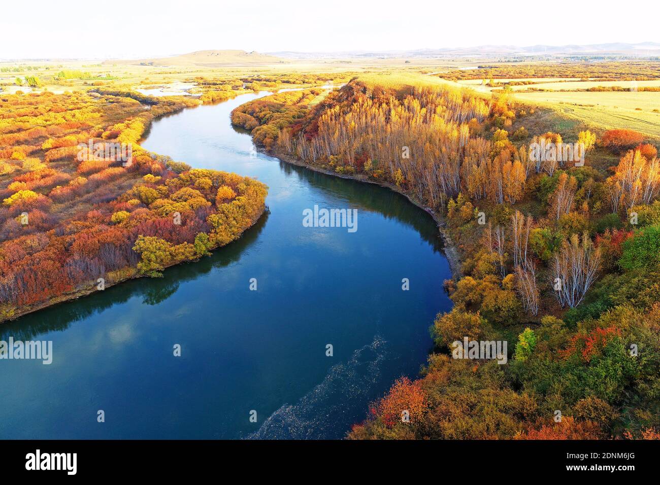 Aerial hulun buir, autumn river Stock Photo - Alamy