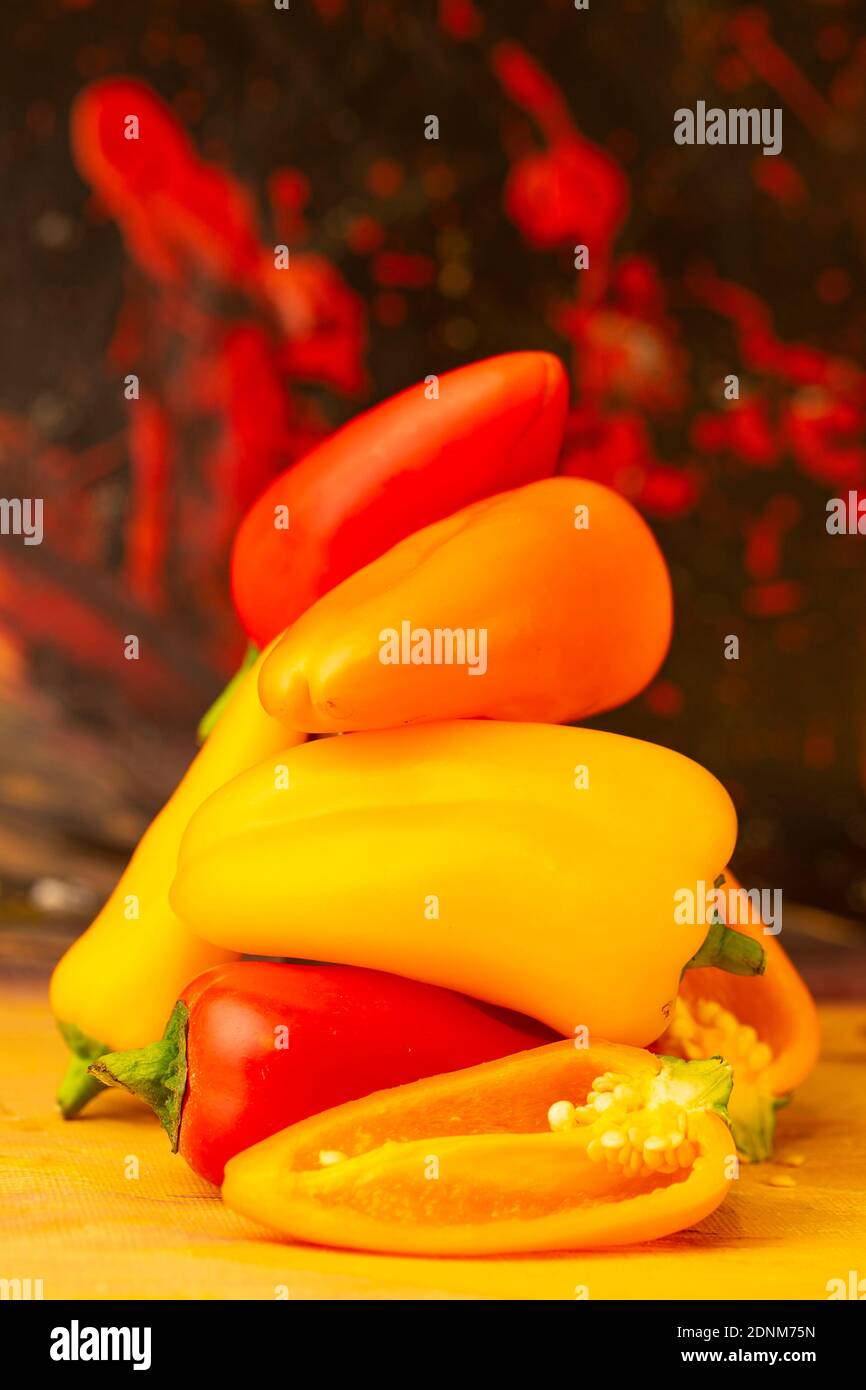 Colourful fun sized peppers, food ingredient still-life Stock Photo - Alamy