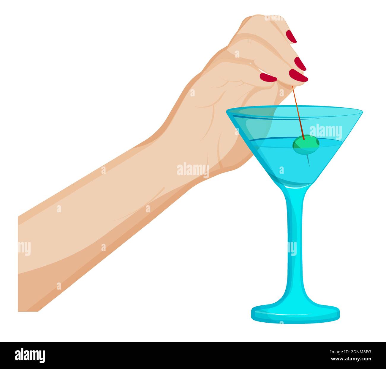 female hand dips a skewer with olive in martini glass. Cocktails ...