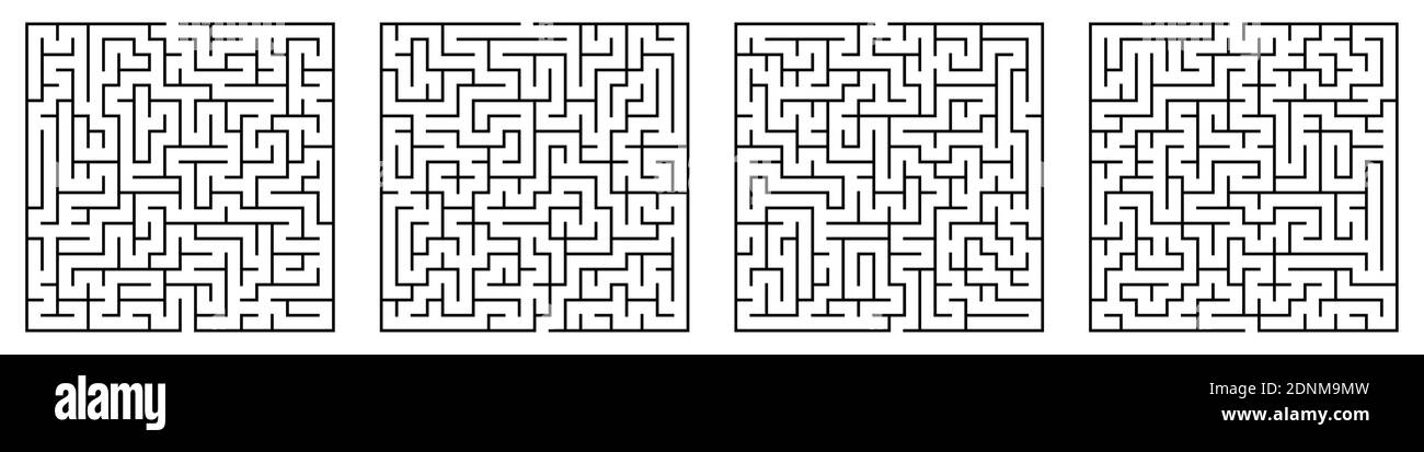 Children games. Set of square mazes of small level of difficulty ...