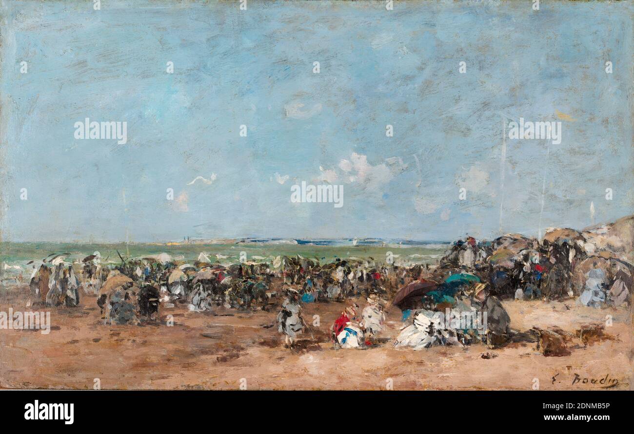Beach scene in Trouville, landscape painting by Eugène Boudin, 1870 ...