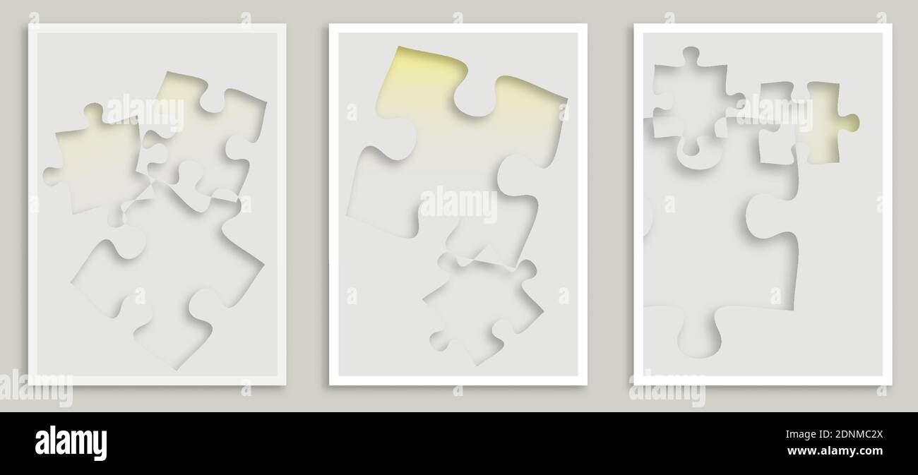 Geometric set of illustrations for interior with puzzle pieces ...