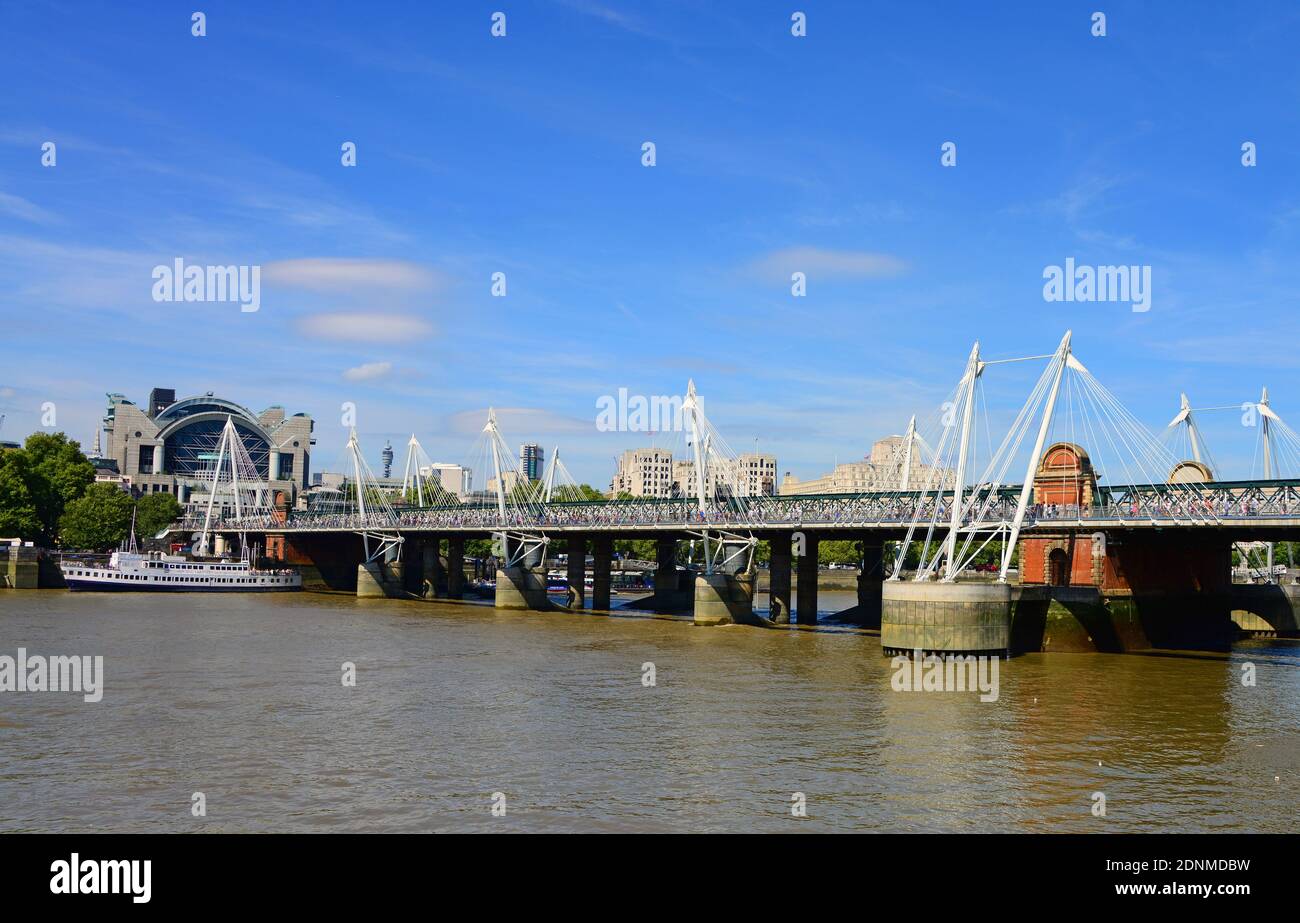 LONDON, UNITED KINGDOM - Aug 29, 2015: Western Golden Jubilee Bridge on ...