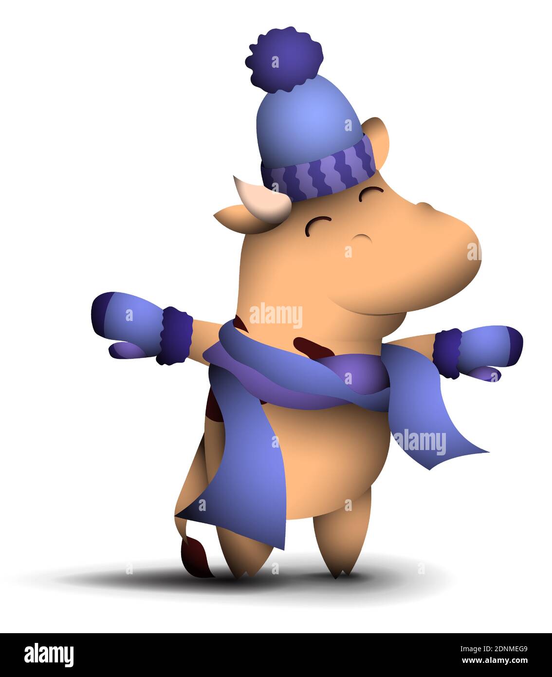 happy little bull, symbol of 2021 according to Chinese calendar, stands ...