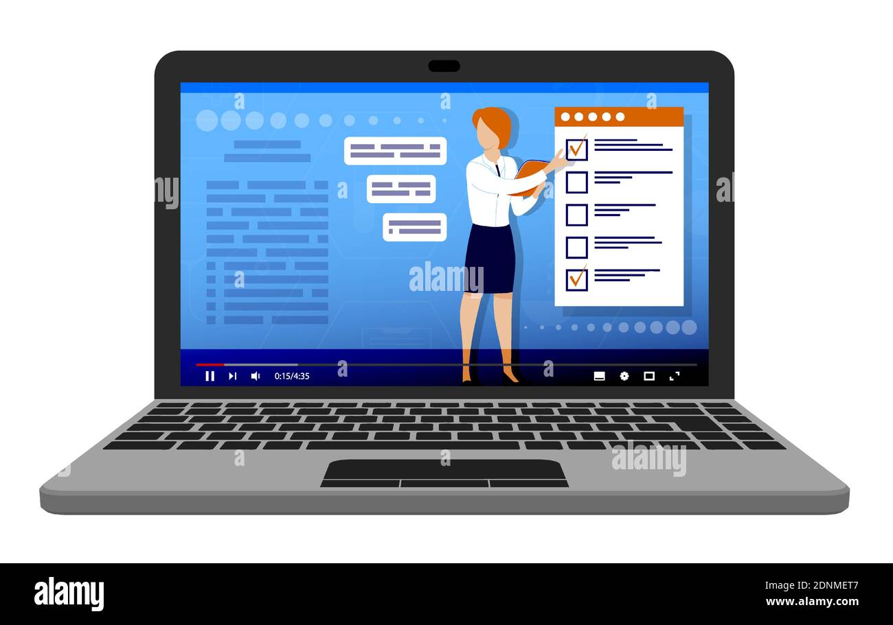 Online education, learning. Teacher conducts lesson online from laptop ...