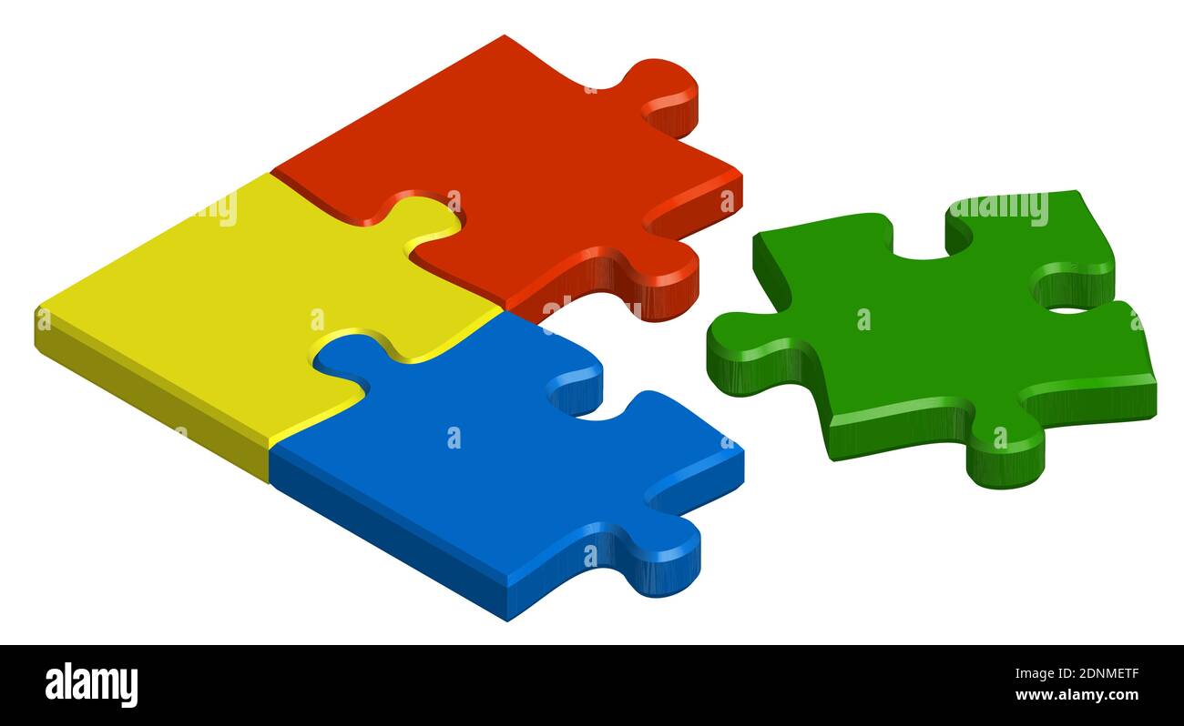 Pieces of 3D jigsaw puzzles are not completely assembled. Template for ...