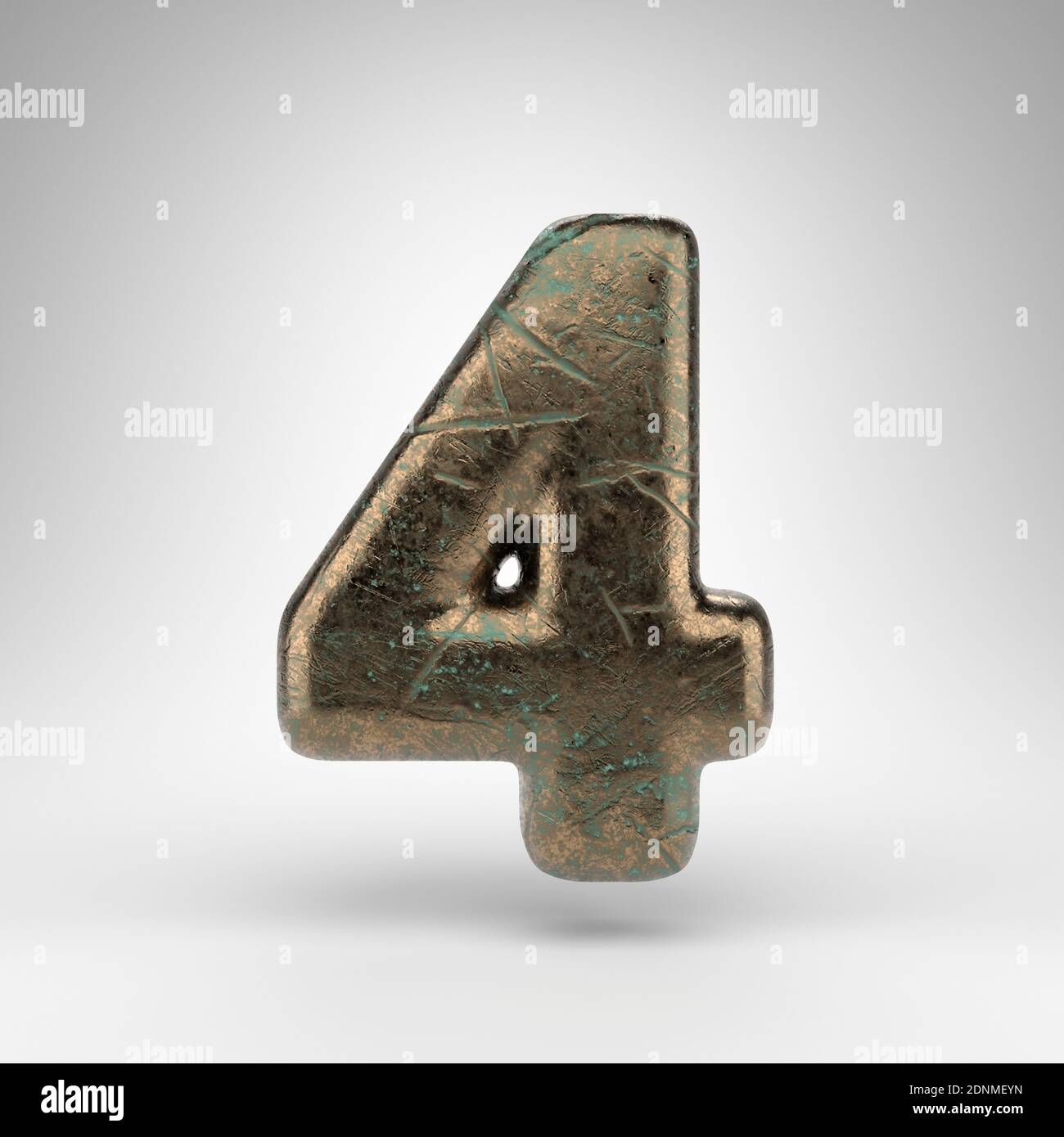 Number 4 on white background. Bronze 3D rendered number with oxidized ...