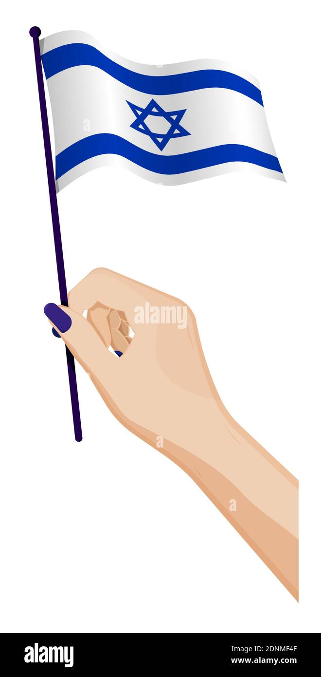 Female hand gently holds small israel flag. Holiday design element ...