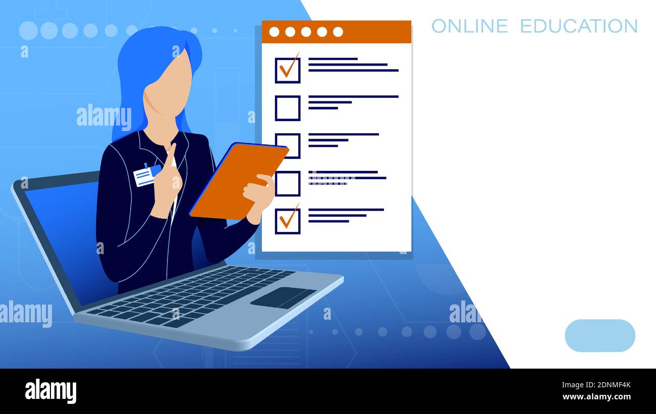 Online education, learning. Teacher conducts lesson online from laptop ...