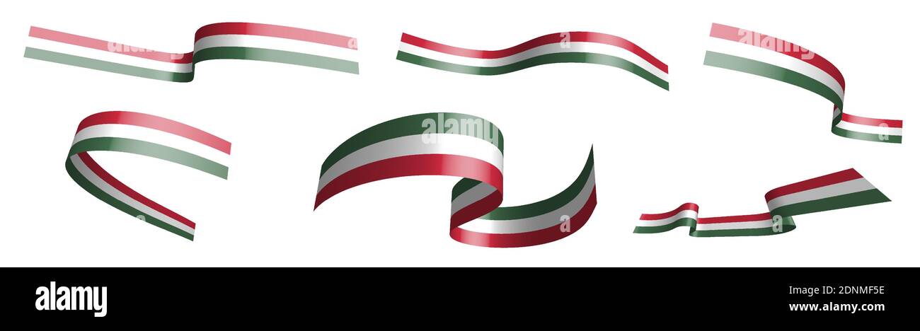 Set of holiday ribbons. Flag of hungary waving in wind. Separation into ...