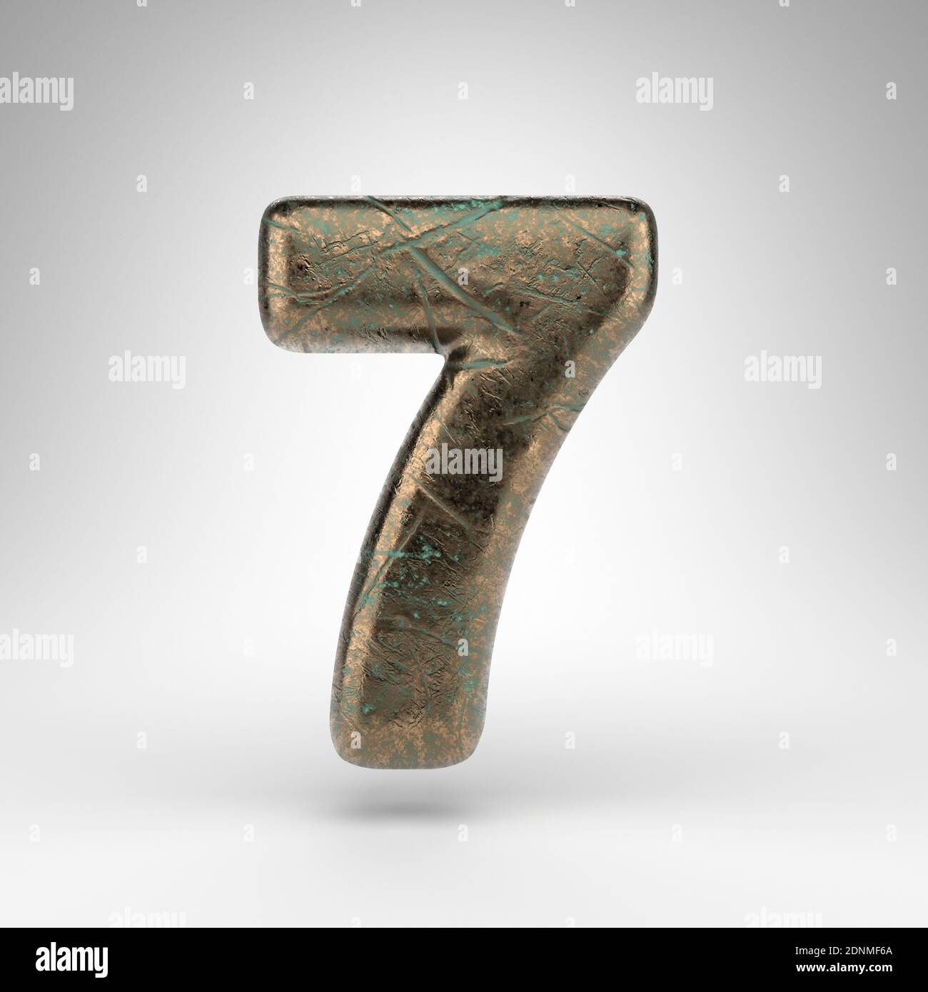Number 7 on white background. Bronze 3D rendered number with oxidized ...