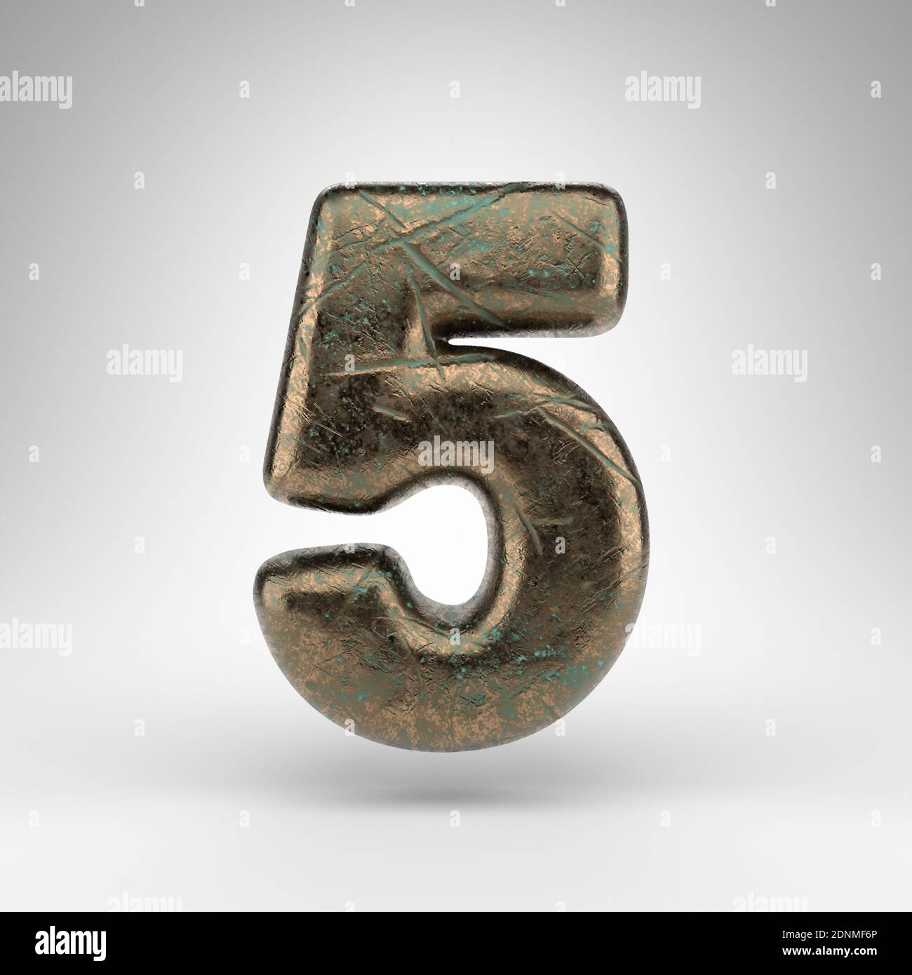 Number 5 on white background. Bronze 3D rendered number with oxidized ...