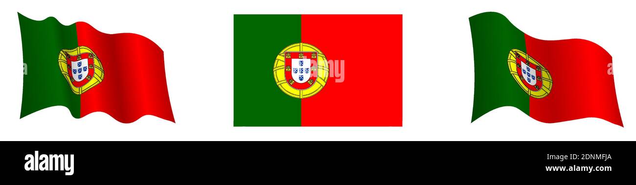 Portugal flag in static position and in motion, developing in wind in ...