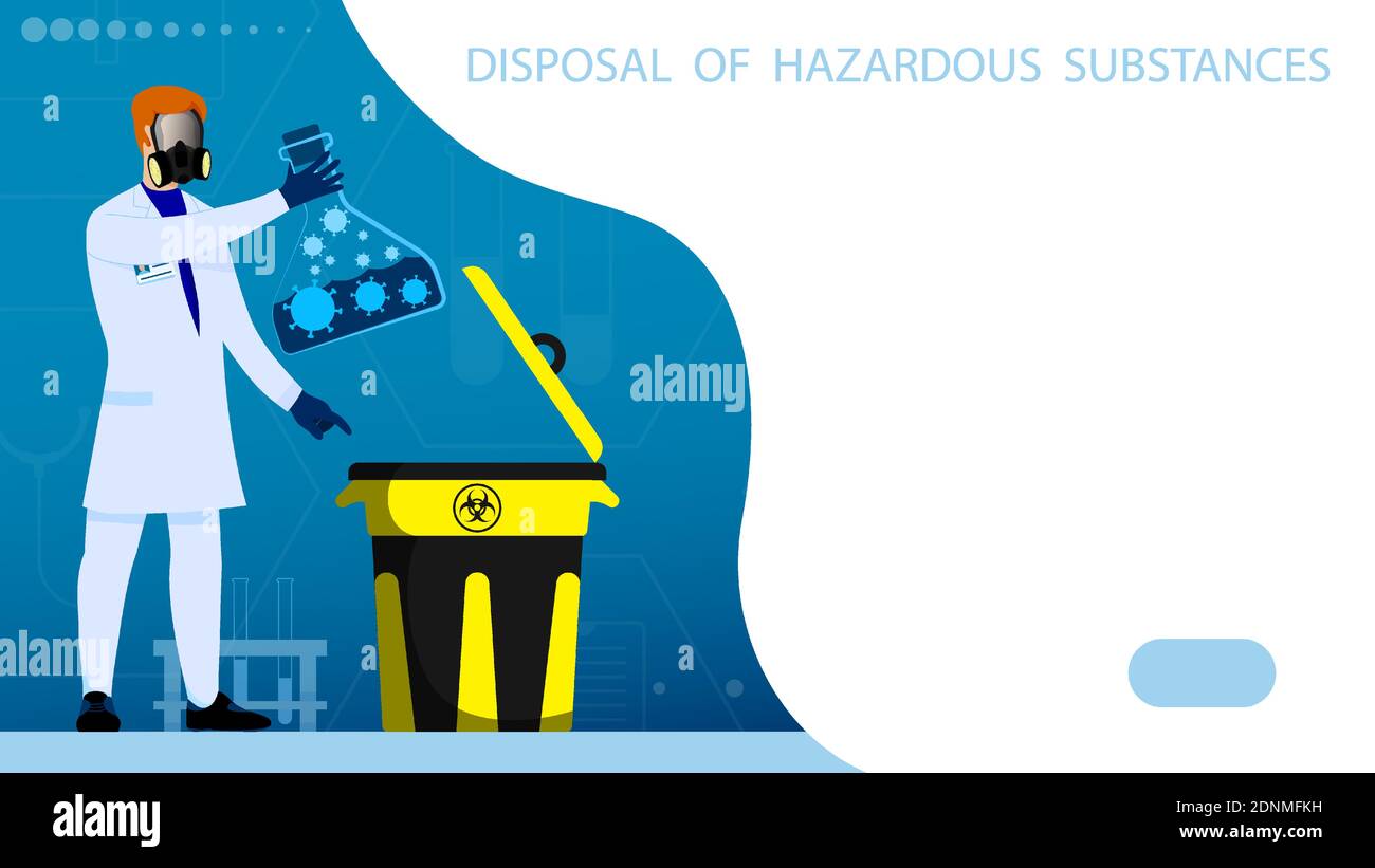 scientist wearing respirator and protective mask throws test tube with ...