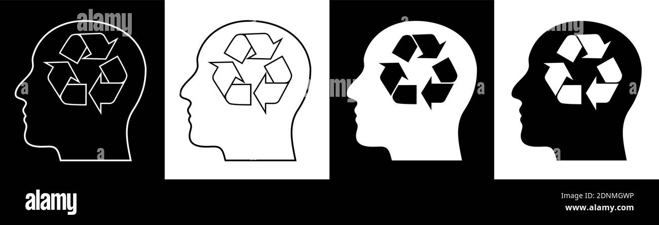 human head with recyclable sign inside. Arrow sign for recycling waste ...