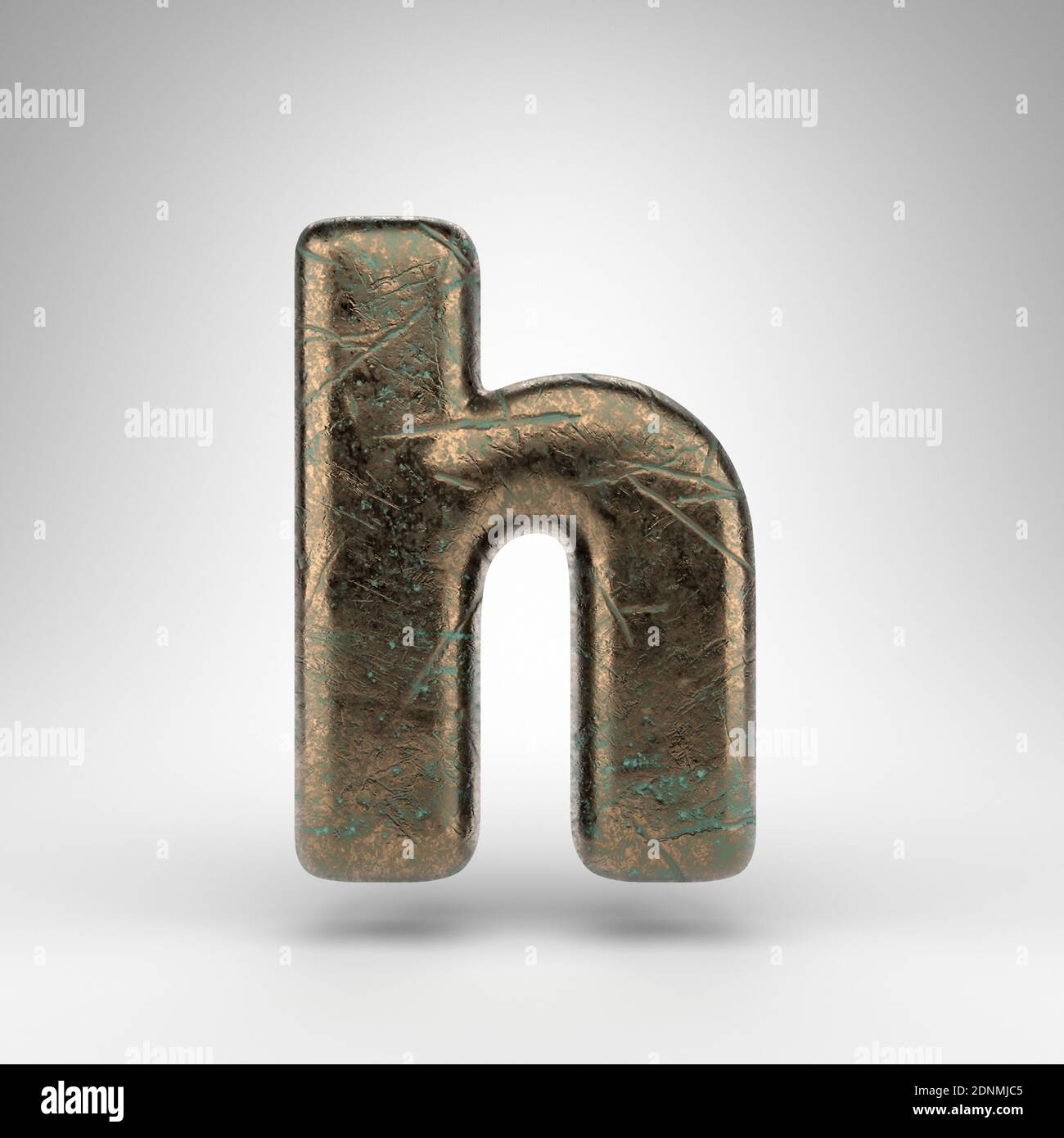 Letter H lowercase on white background. Bronze 3D rendered font with ...