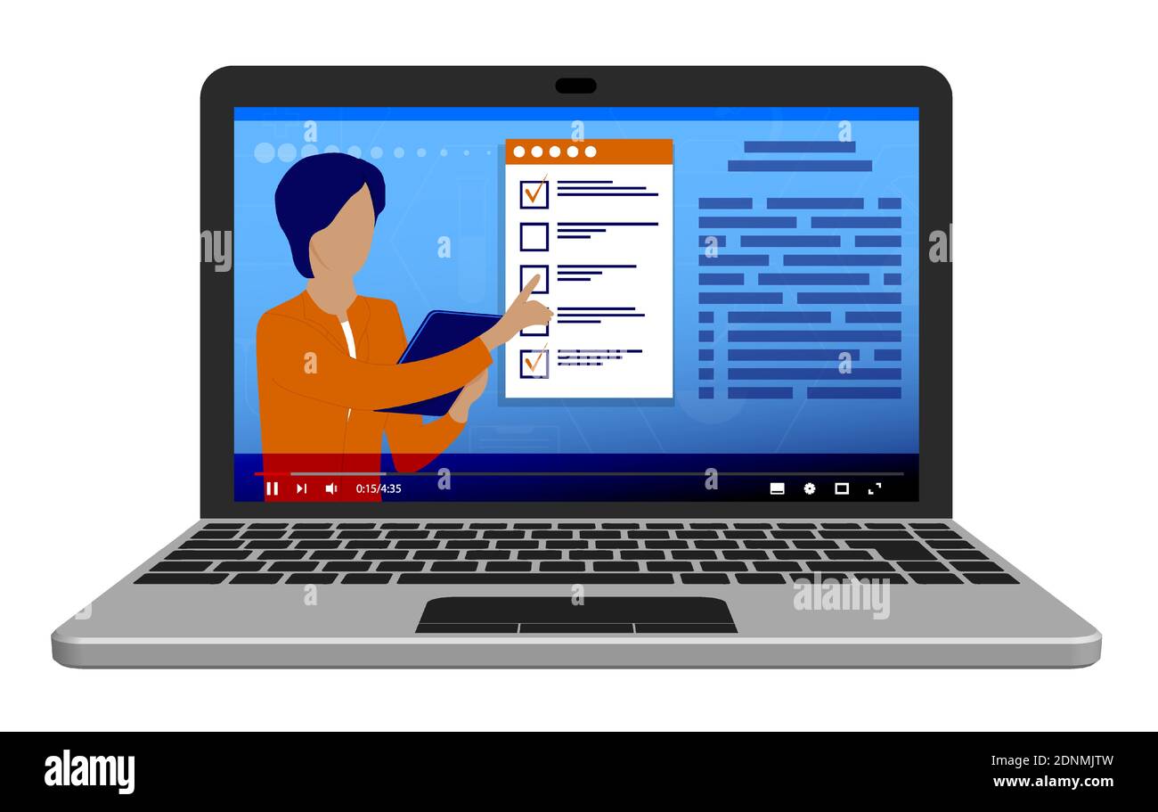 Online education, learning. Teacher conducts lesson online from laptop ...