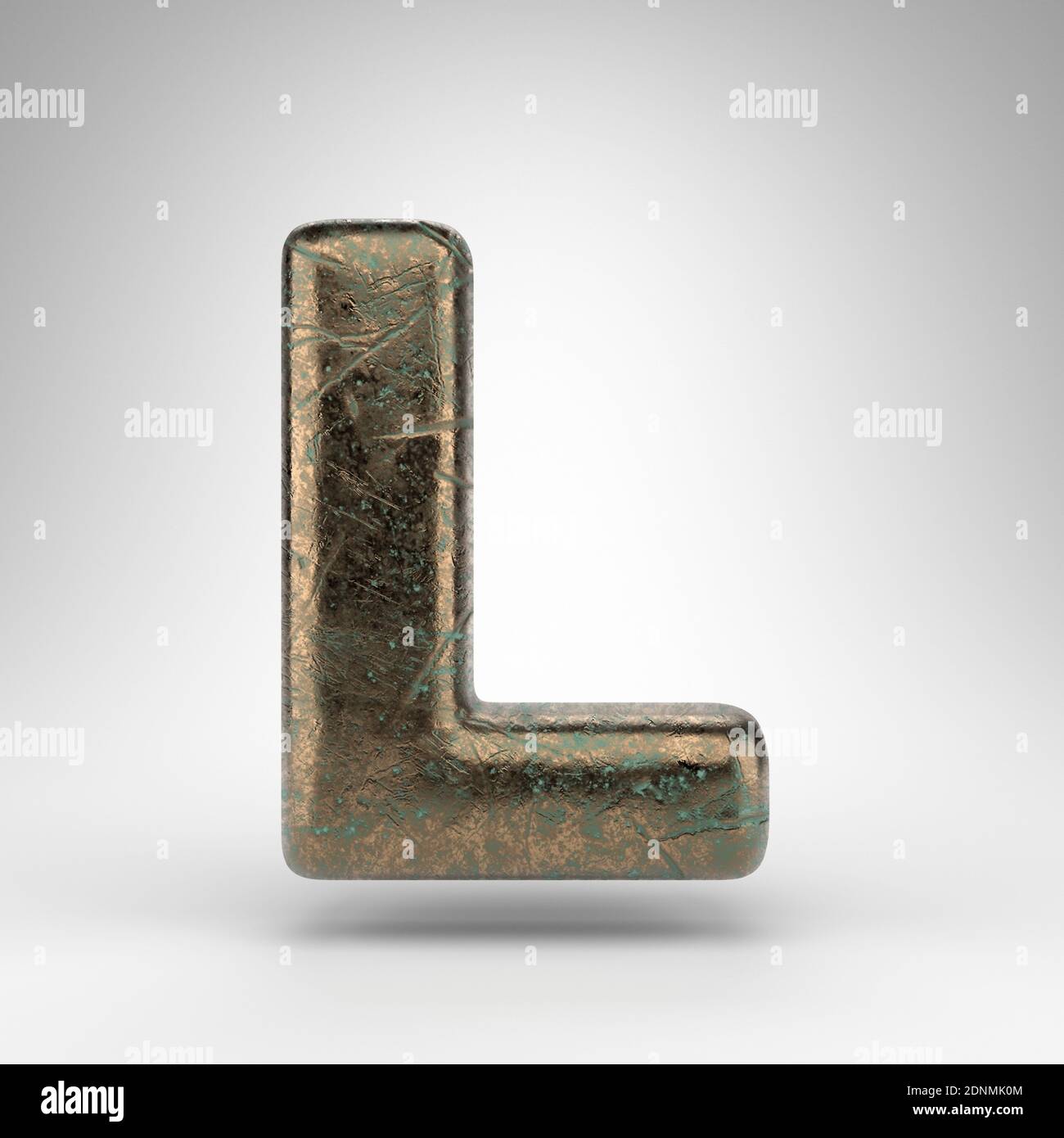 Letter L uppercase on white background. Bronze 3D rendered font with ...