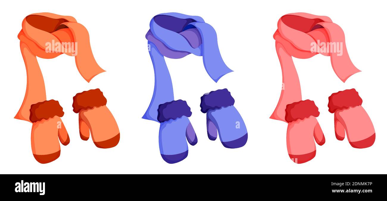 winter warm scarf and knitted wool mittens. Winter clothing for cold ...