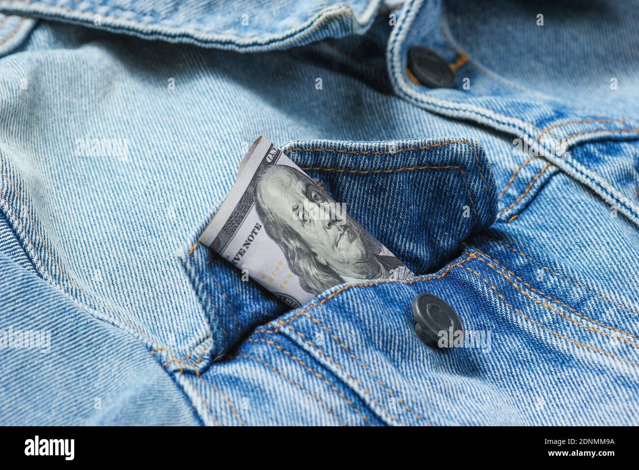Hundred-dollar bill in your jeans jacket pocket close-up, macro photo ...
