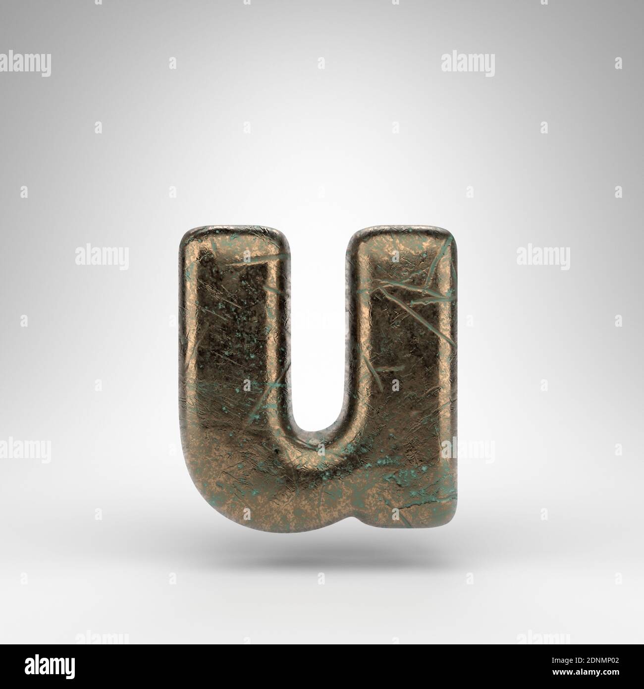 Letter U lowercase on white background. Bronze 3D rendered font with ...