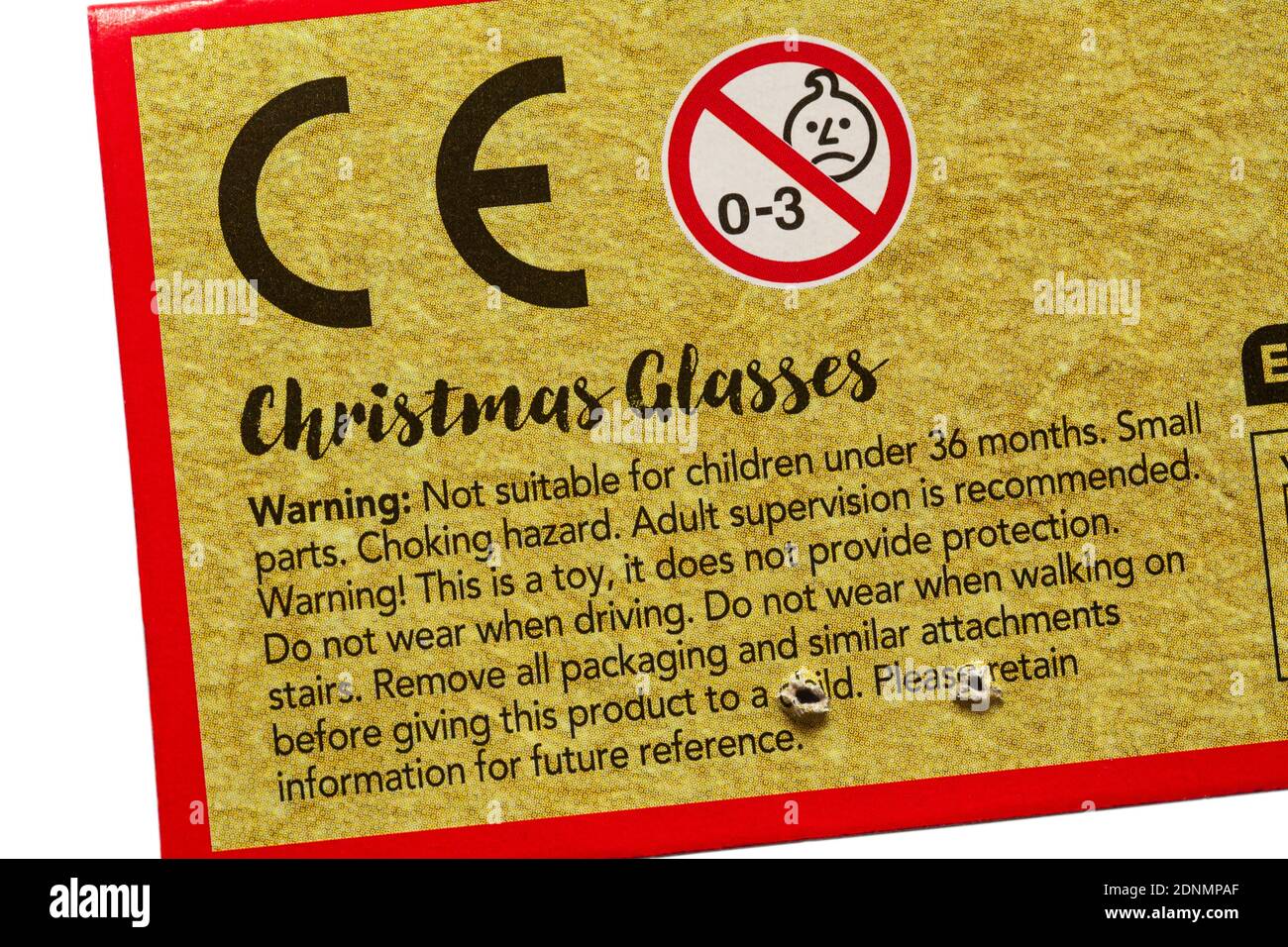 Warning message and CE mark marking logo symbol on packaging of Wilko ...