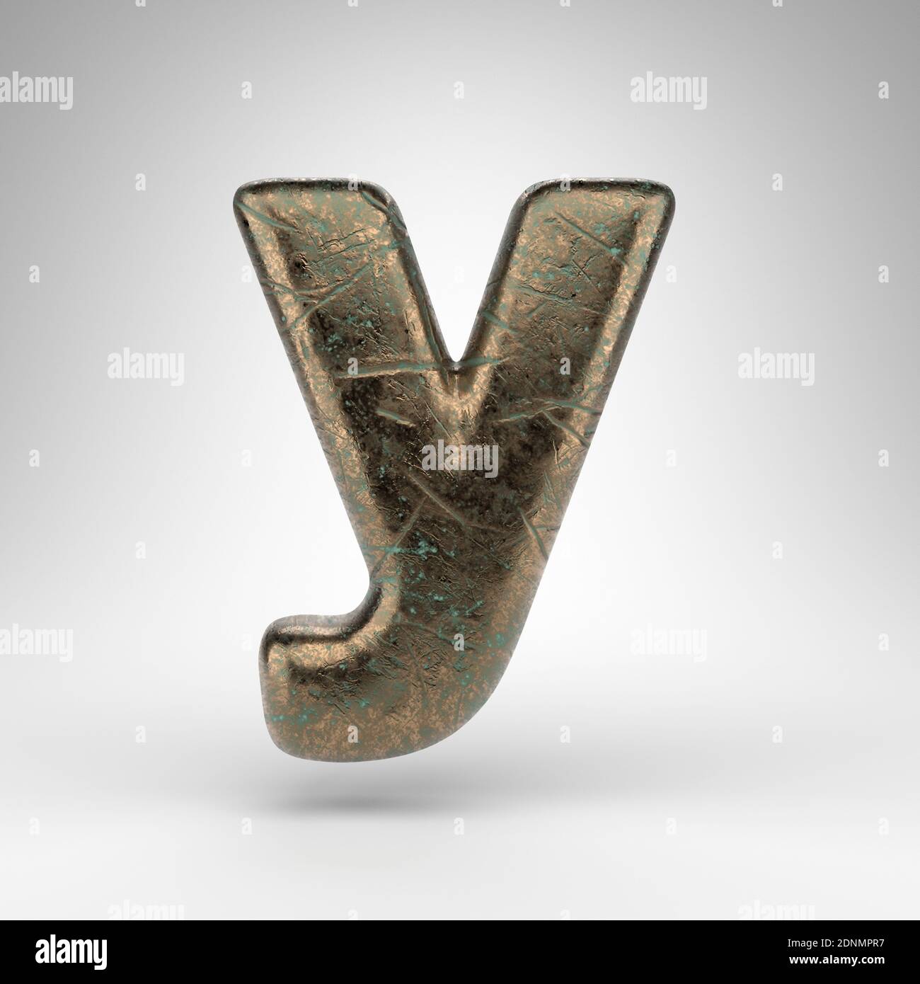 Letter Y lowercase on white background. Bronze 3D rendered font with ...